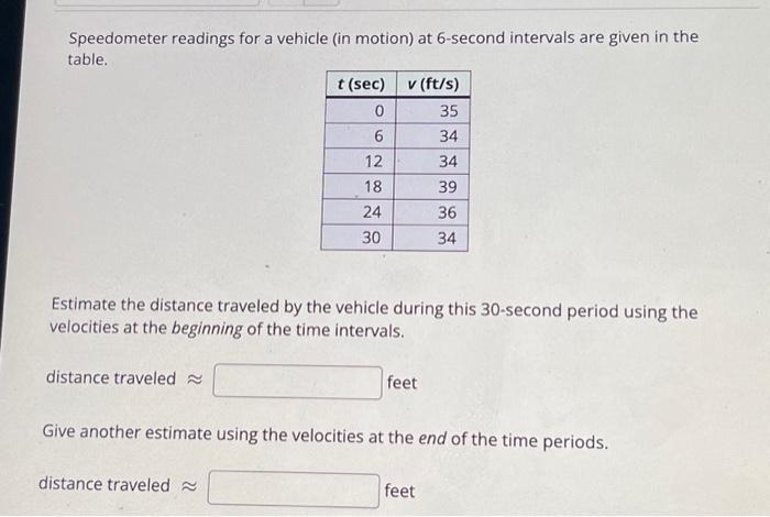 Solved Speedometer readings for a vehicle (in motion) at | Chegg.com