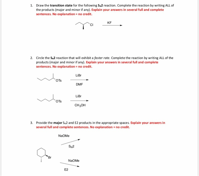 Solved 1 Draw The Transition State For The Following Sn2