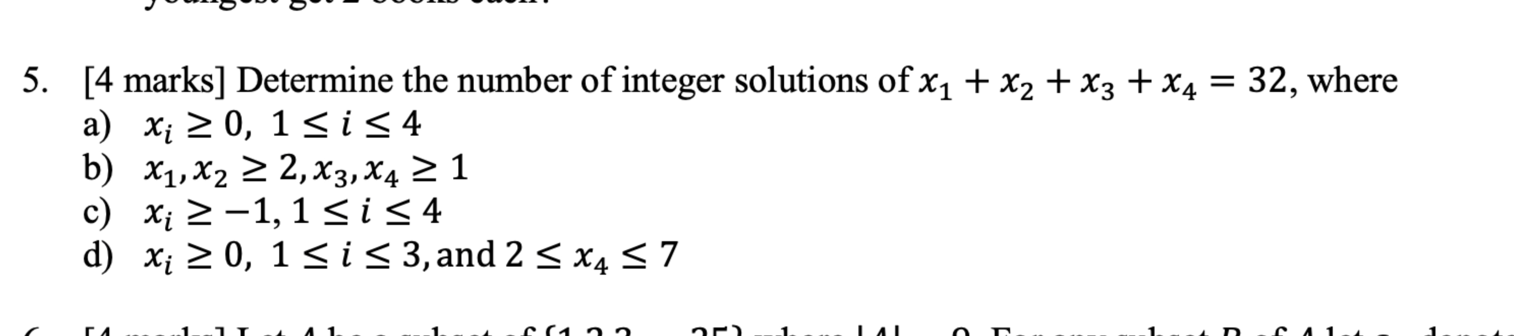Solved [4 ﻿marks] ﻿Determine the number of integer solutions | Chegg.com