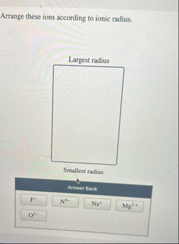 Solved Arrange these ions according to ionic radius.Largest | Chegg.com