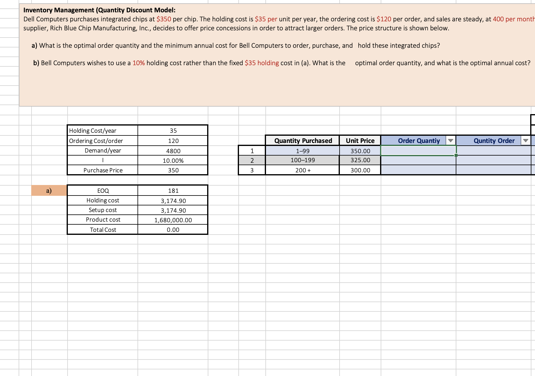 Solved Inventory Management (Quantity Discount Model:Dell | Chegg.com