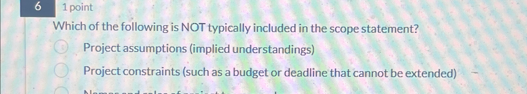 Solved 61 ﻿pointWhich of the following is NOT typically | Chegg.com