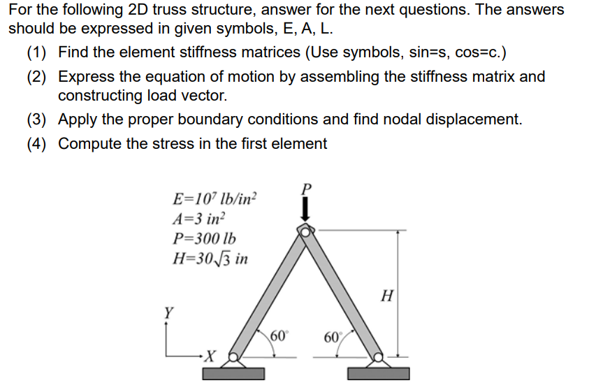 Solved For the following 2D truss structure, answer for the | Chegg.com Solved For the following 2D truss structure, answer for the | Chegg.com