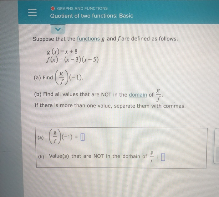 Solved O GRAPHS AND FUNCTIONS Quotient of two functions: | Chegg.com