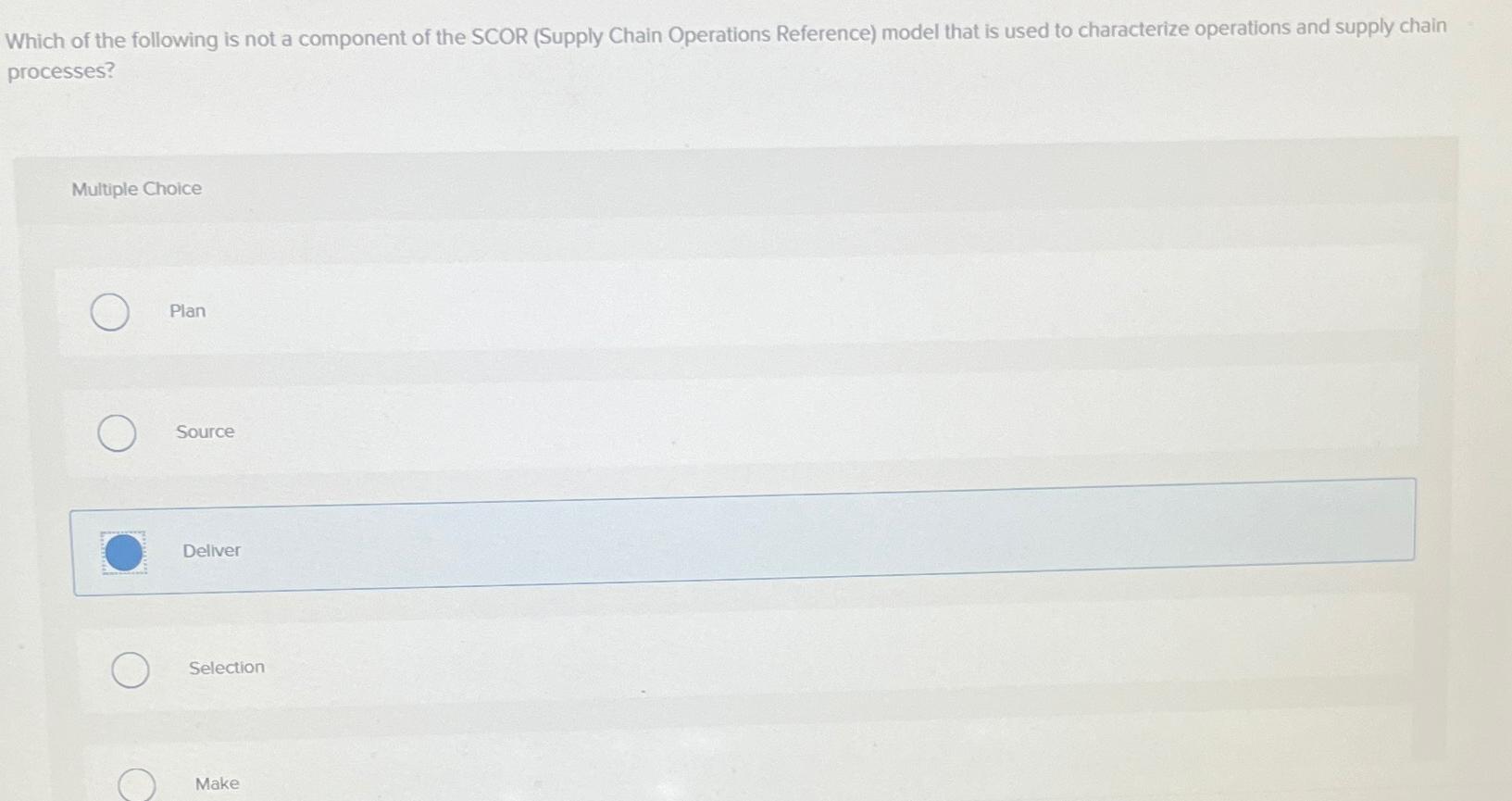 Solved Which of the following is not a component of the SCOR | Chegg.com