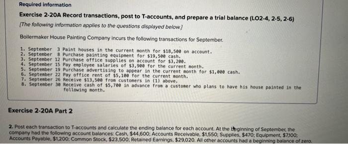 Solved Required information Exercise 2-20A Record | Chegg.com