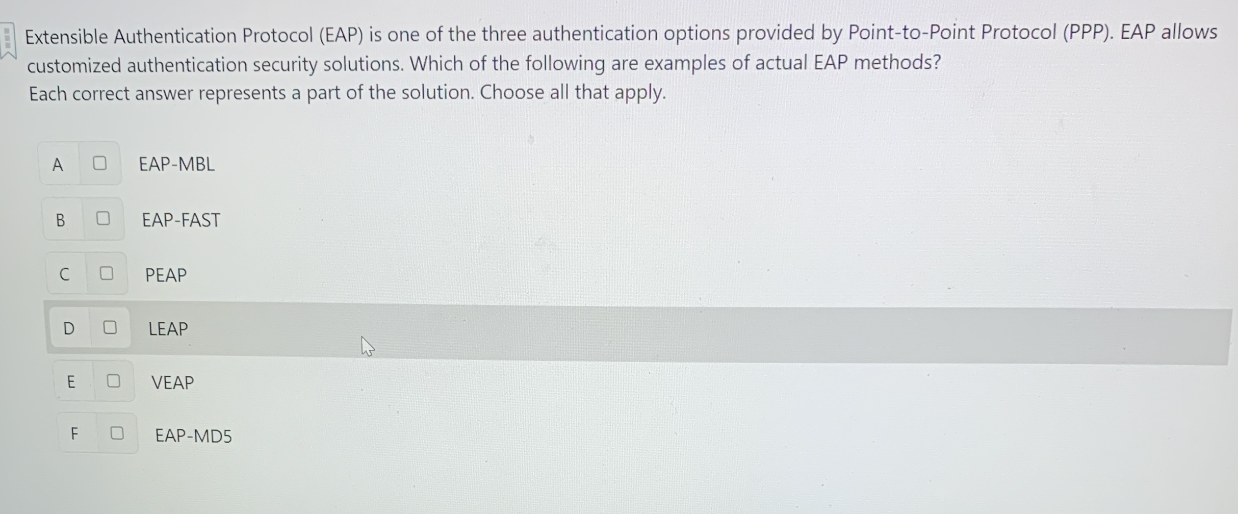 Solved Extensible Authentication Protocol (EAP) ﻿is one of | Chegg.com