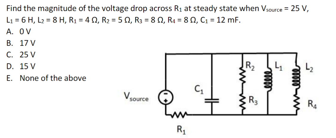 Solved Find the magnitude of the voltage drop across R1 ﻿at | Chegg.com