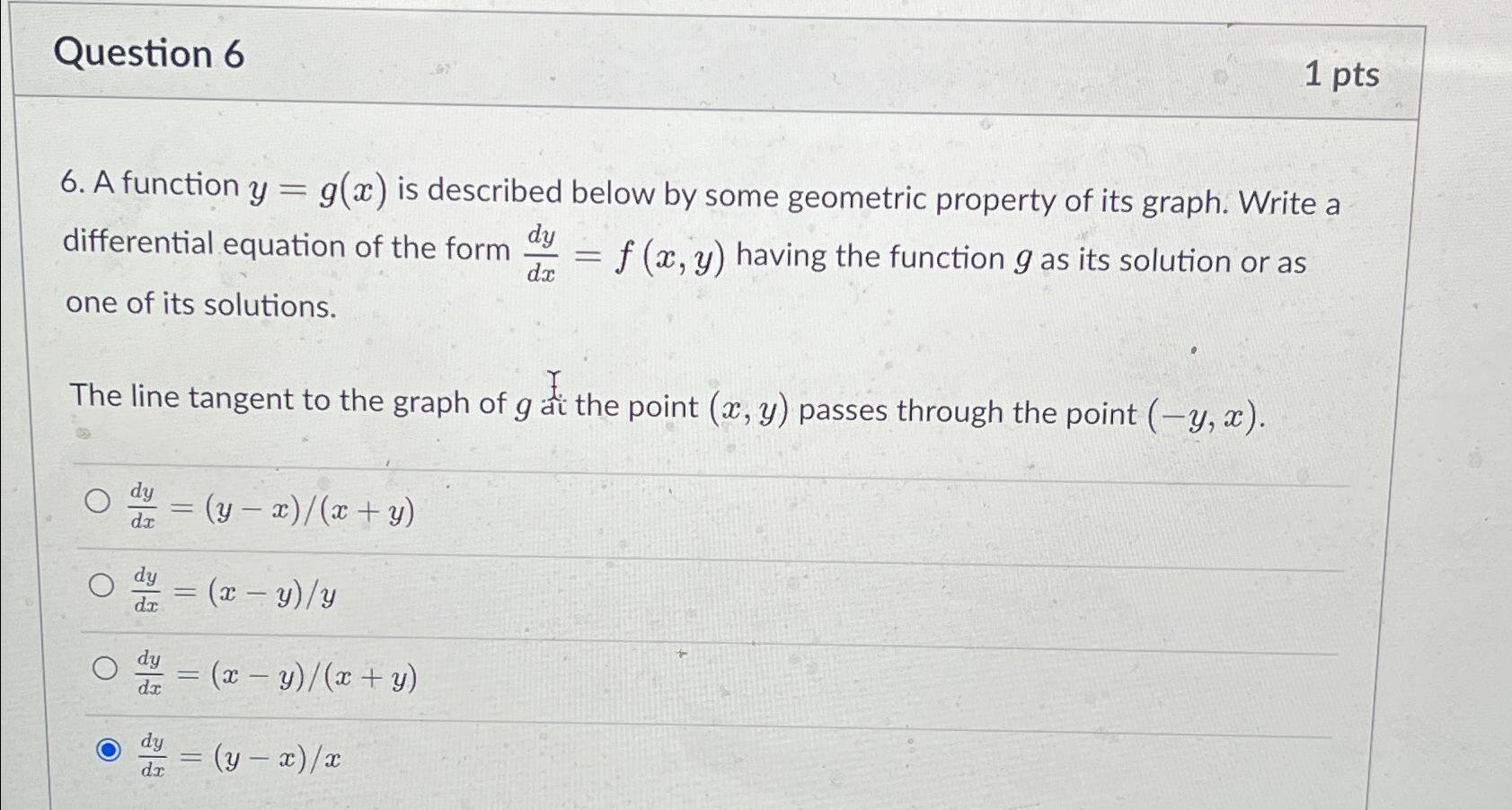 Solved Question 61pts6. ﻿A function y=g(x) ﻿is described | Chegg.com