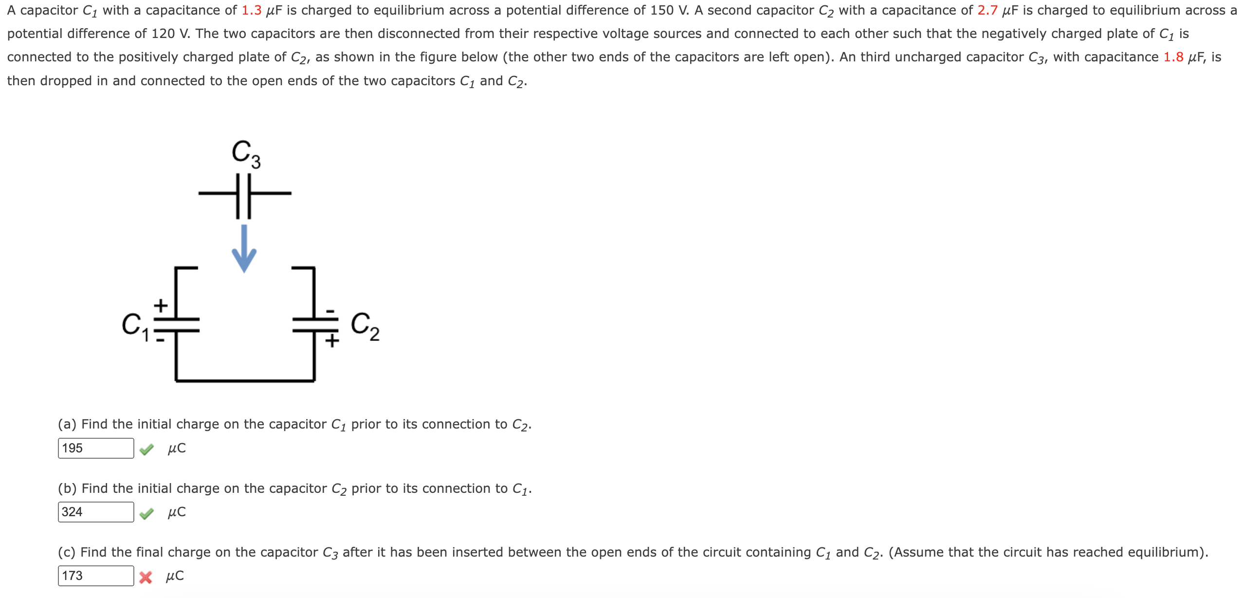 Solved A capacitor C1 ﻿with a capacitance of 1.3μF ﻿is | Chegg.com