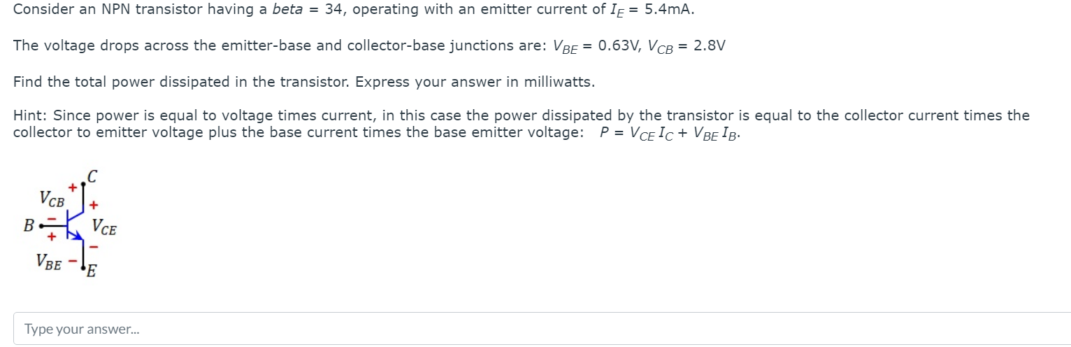 Solved Consider an NPN transistor having a beta = 34, | Chegg.com