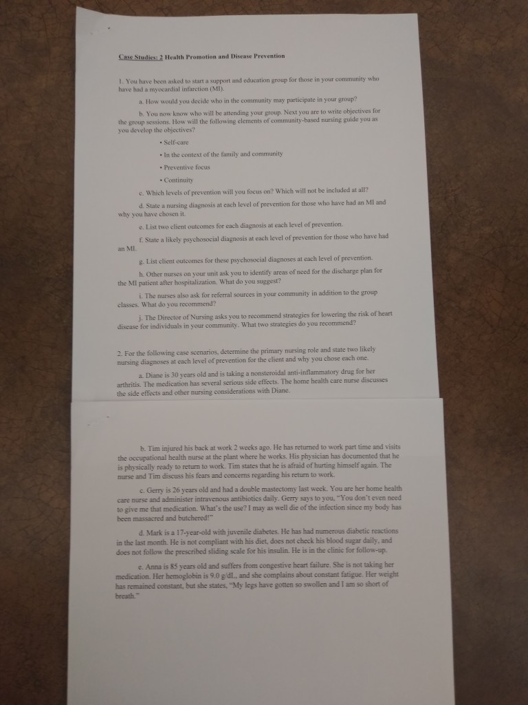 Solved Case Studies Health Promotion and Disease Prevention | Chegg.com