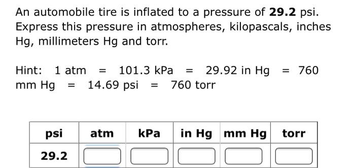Solved An automobile tire is inflated to a pressure of | Chegg.com