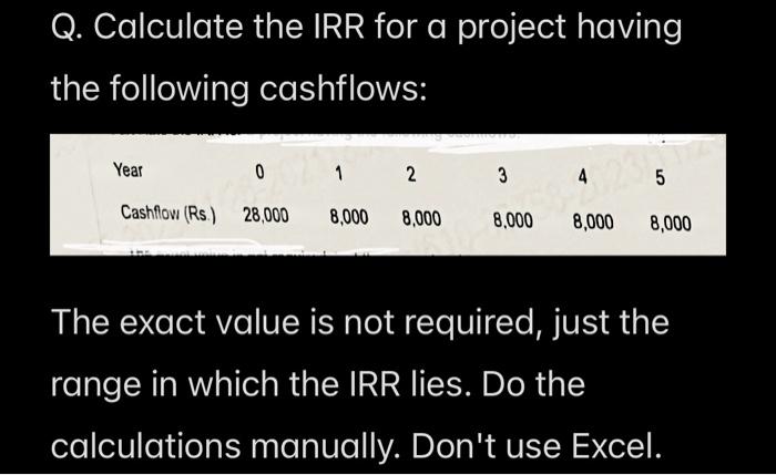 Solved Q. Calculate the IRR for a project having the | Chegg.com