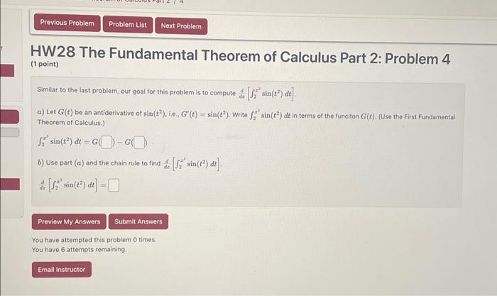 Solved HW28 The Fundamental Theorem of Calculus Part 2: | Chegg.com