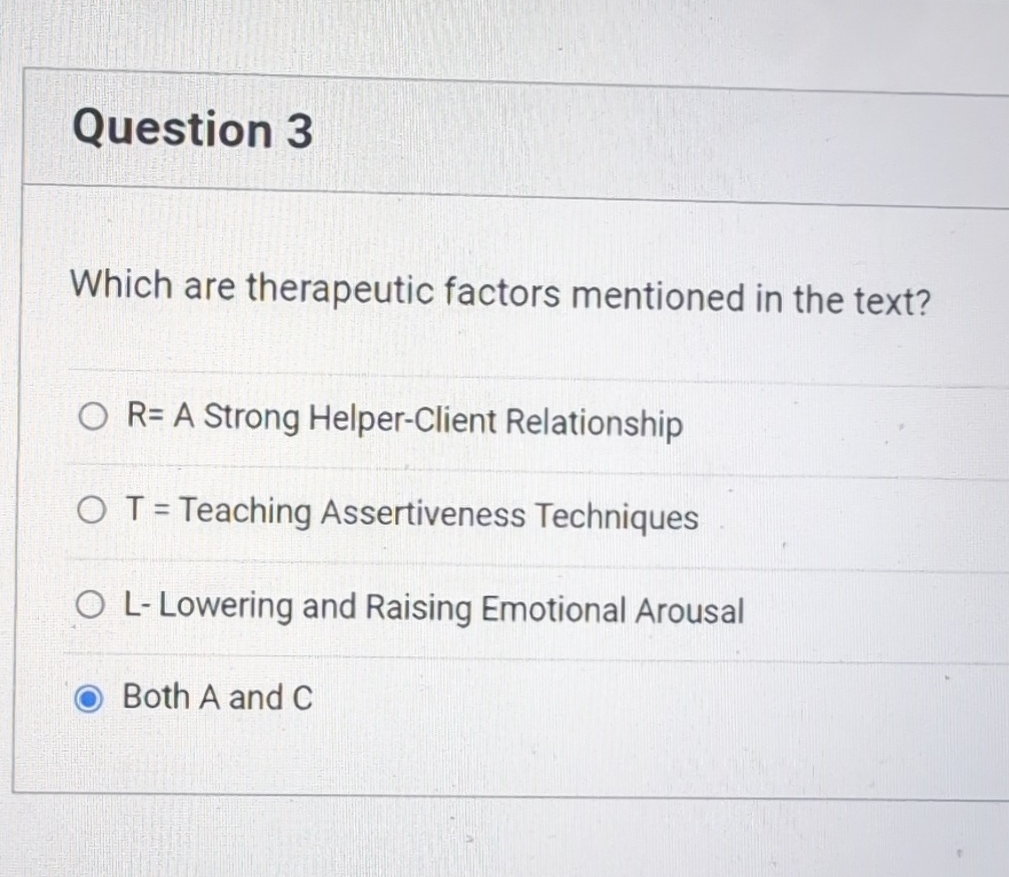 Solved Question 3Which are therapeutic factors mentioned in | Chegg.com