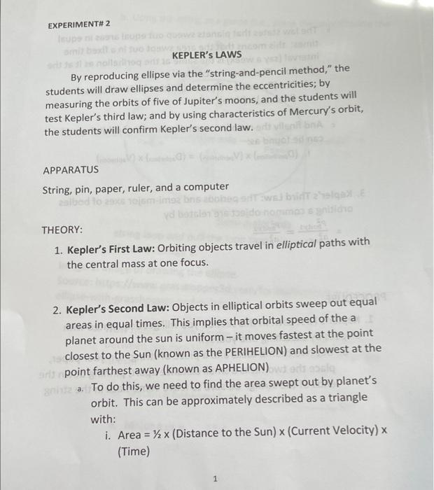 Solved 2. Kepler's Second Law: Objects in elliptical orbits | Chegg.com