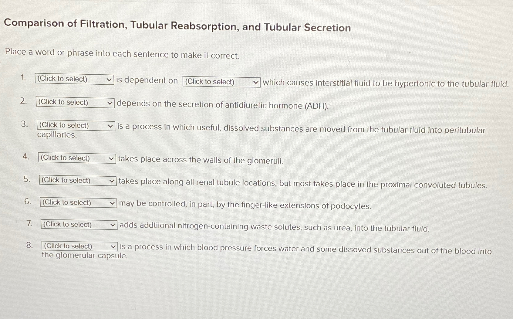 Solved Comparison of Filtration, Tubular Reabsorption, and | Chegg.com