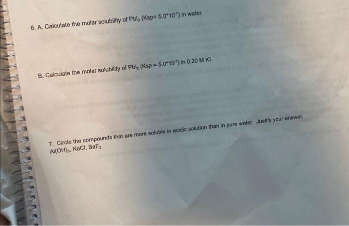 Solved 5. A. Write the balanced equation and the Ksp | Chegg.com