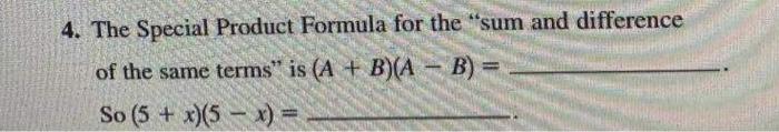 Solved 3. The Special Product Formula for the "square of a | Chegg.com