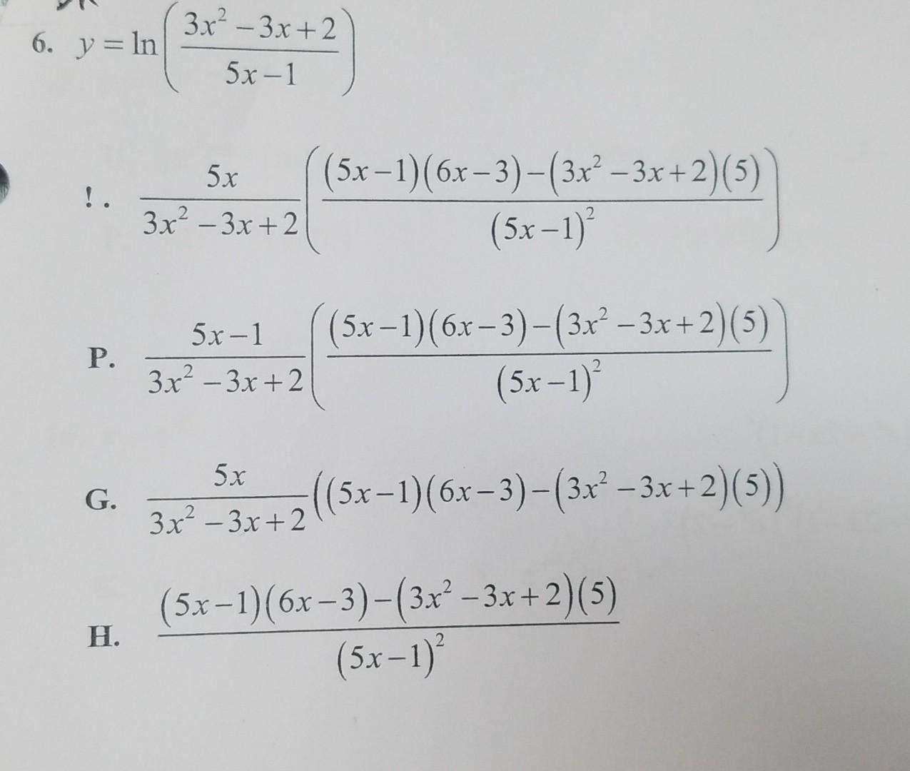 Solved y=ln(5x−13x2−3x+2) | Chegg.com