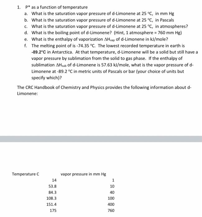 Solved part fp*(mm Hg @25C) = 3.49 p*(Pa @25C) = 465.3 | Chegg.com