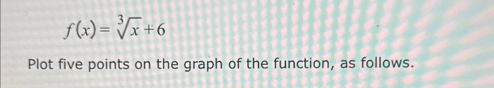 Solved f(x)=x3+6Plot five points on the graph of the | Chegg.com