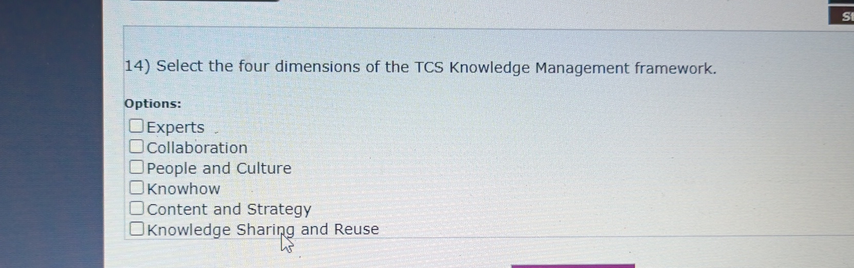 Solved Select the four dimensions of the TCS Knowledge | Chegg.com