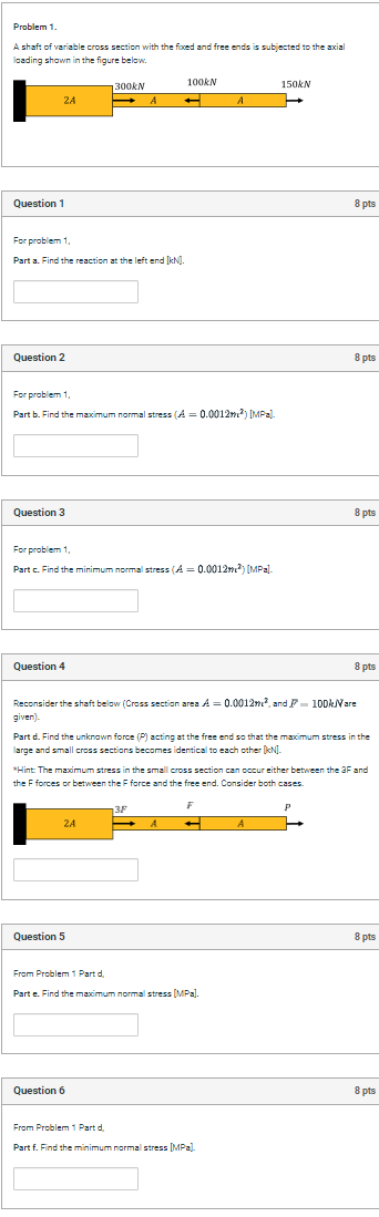 Solved Forproblem 1.Part c. ﻿Find the minimum normal stress | Chegg.com