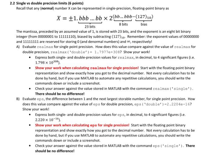 Solved 2 2 Single Vs Double Precision Limits 6 Points