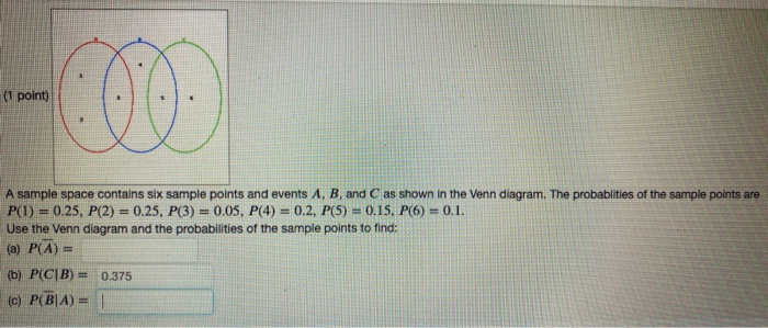 Solved (1 point) con A sample space contains six sample | Chegg.com