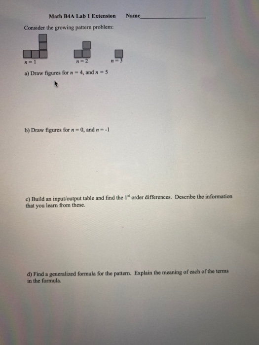 Solved Math B4A Lab 1 Extension Name Consider the growing | Chegg.com