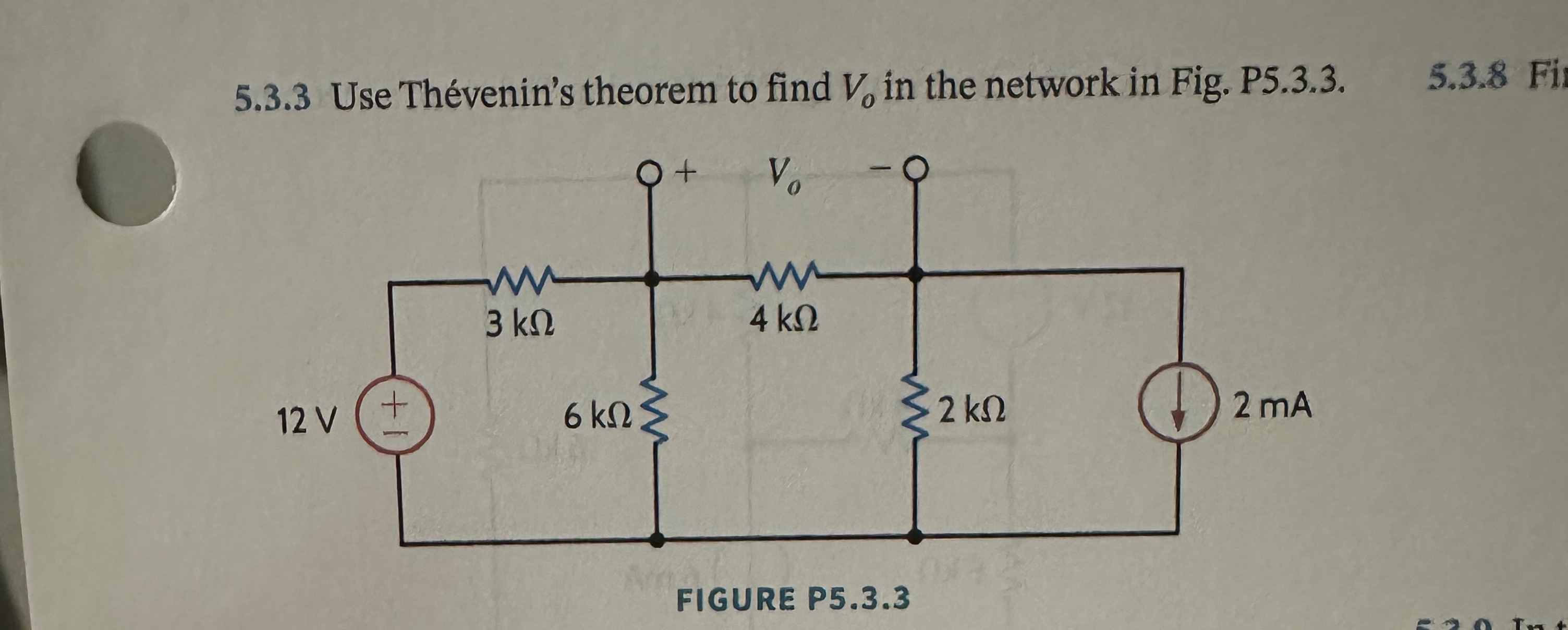 Solved 5.3.3 ﻿Use Thévenin's theorem to find V0 ﻿in the | Chegg.com