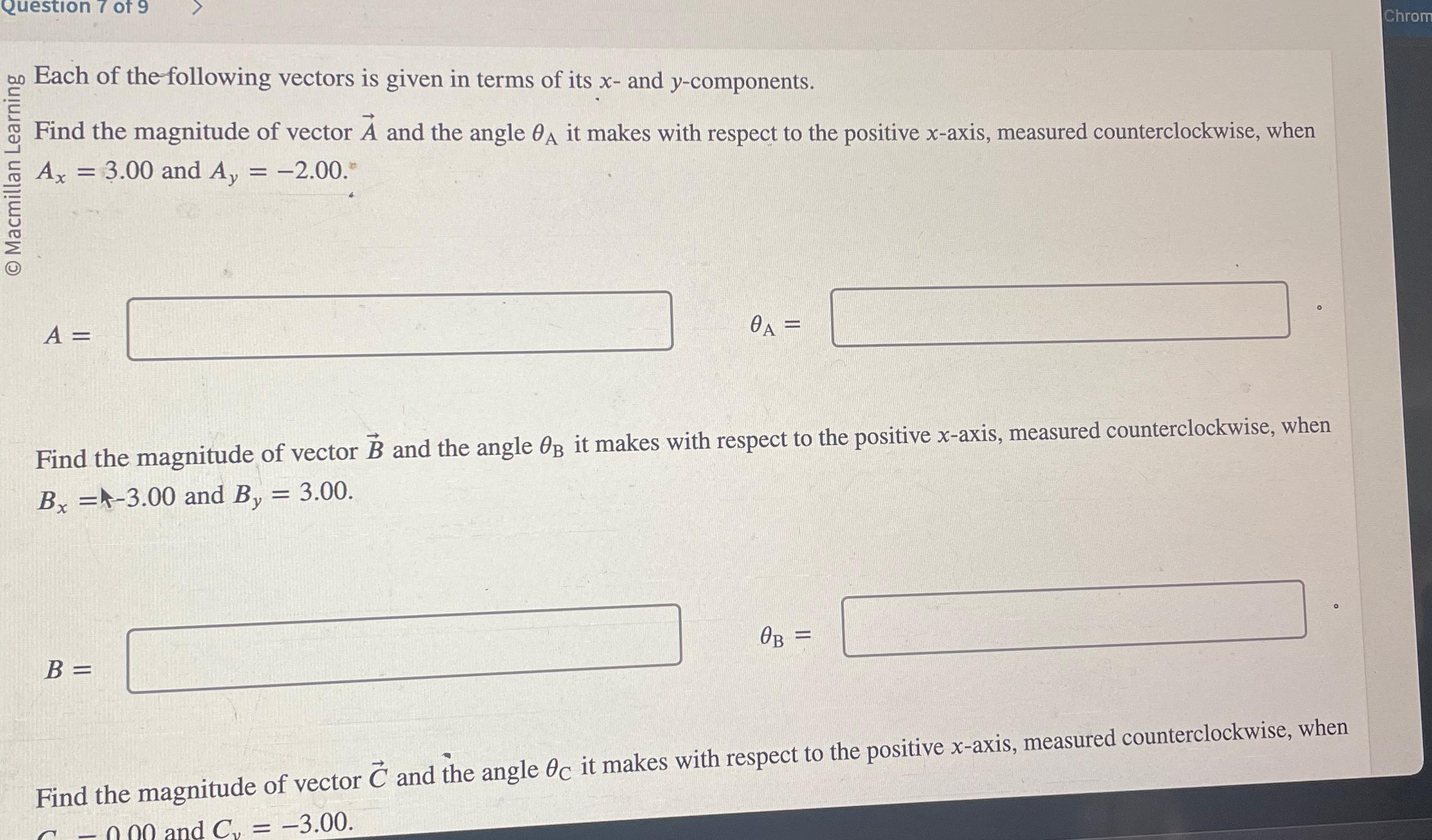 Solved Each of the following vectors is given in terms of | Chegg.com