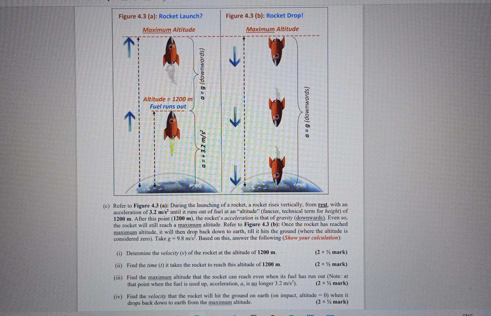 Solved Figure 4.3 (a): Rocket Launch? Maximum Altitude | Chegg.com