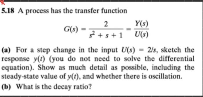 Solved 5.18 A process has the transfer function | Chegg.com
