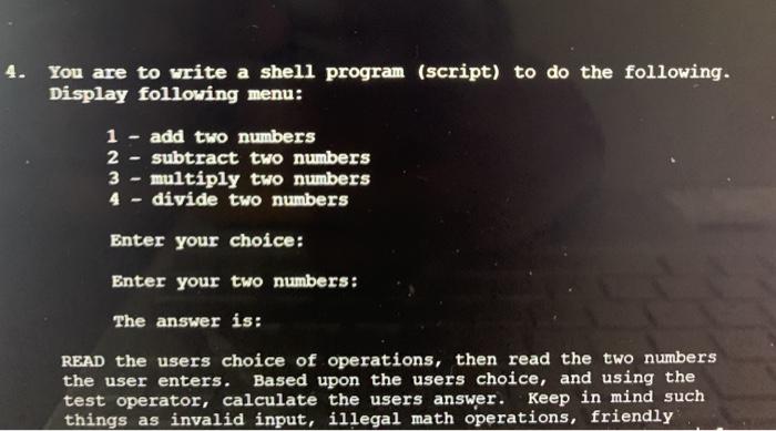 Solved 1. Write a shell program (script) to take two numbers | Chegg.com