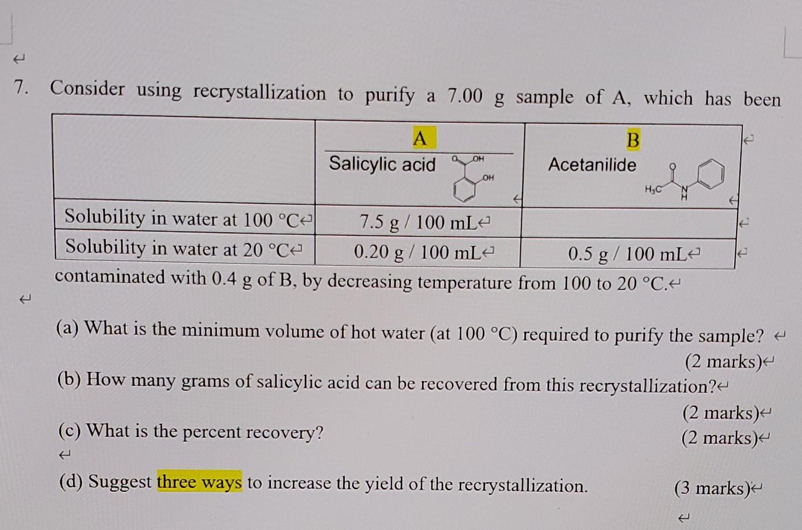 Solved Consider using recrystallization to purify a 7.00 g | Chegg.com
