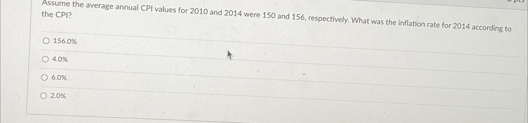 Solved the CPI?Assume the average annual CPI values for 2010 | Chegg.com