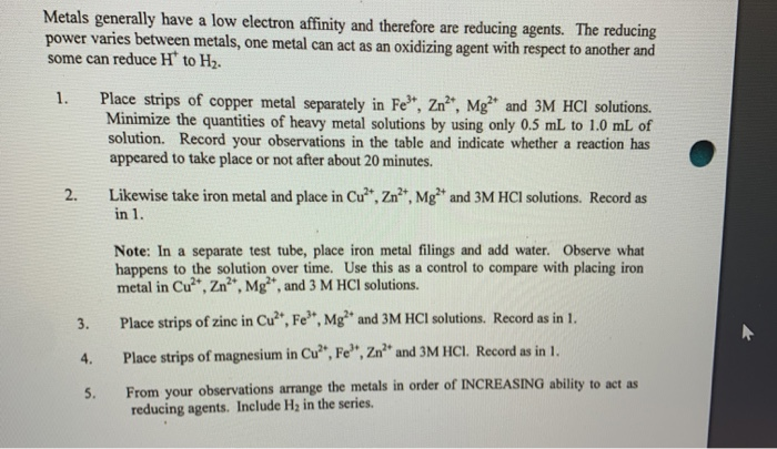 Experiment -2 Oxidation-Reduction Reactions | Chegg.com