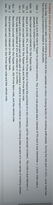 Solved Problem 10-02A (Part Level Submission) Carla Vista | Chegg.com