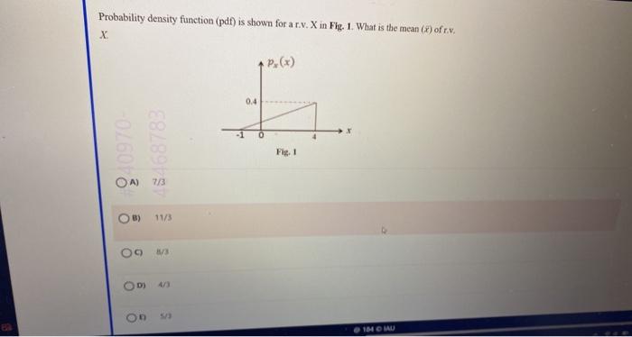 Solved Probability density function (pdf) is shown for a | Chegg.com