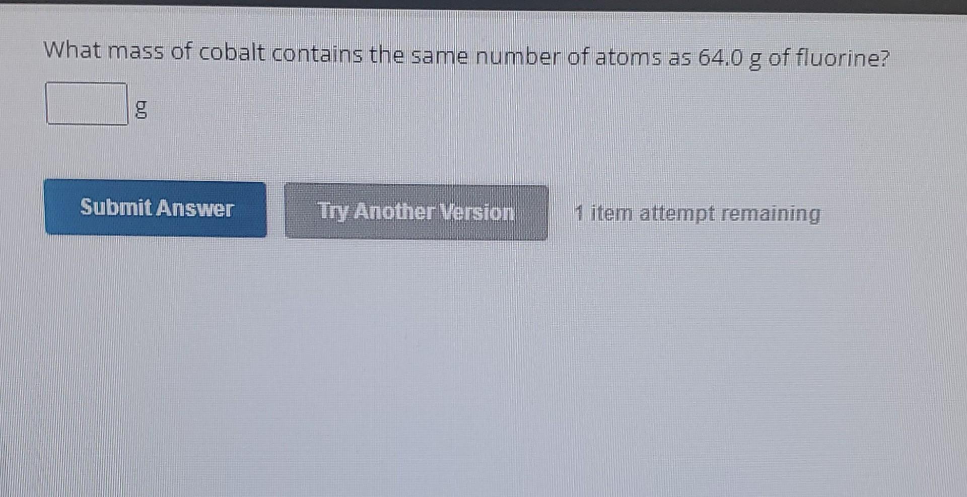 Solved What mass of cobalt contains the same number of atoms | Chegg.com