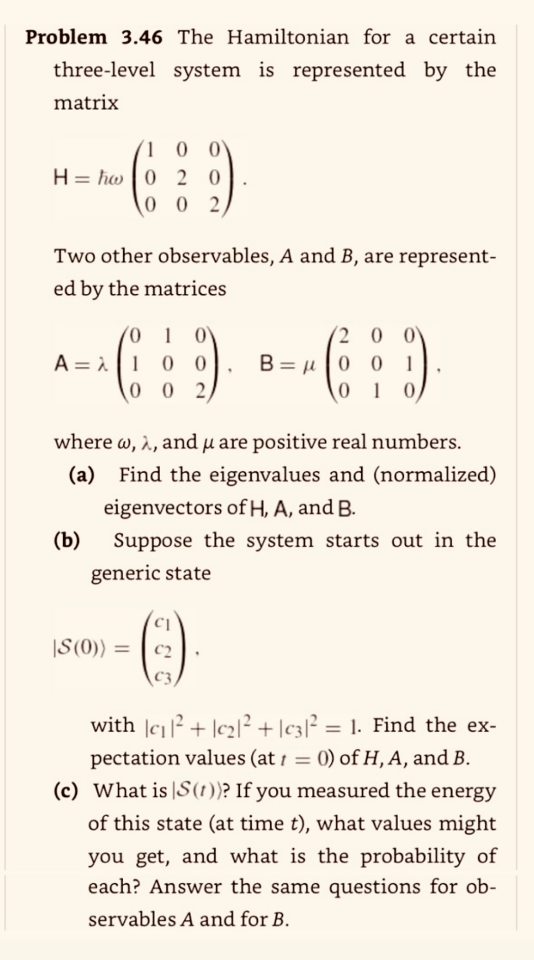 Solved Problem 3.46 ﻿The Hamiltonian for a certain | Chegg.com