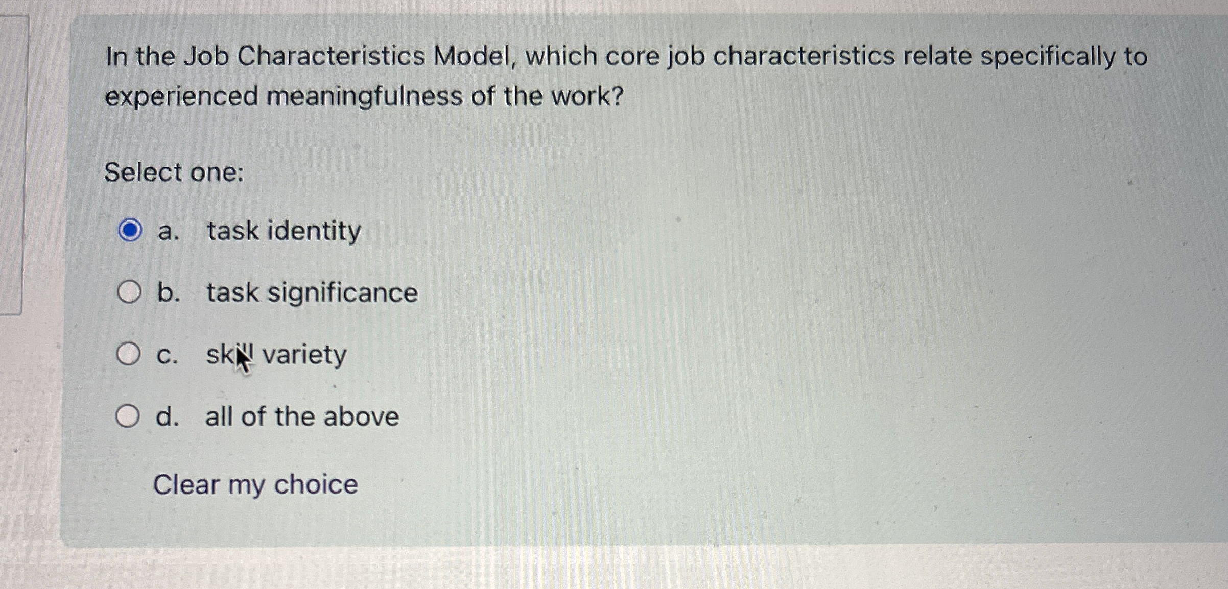 Solved In the Job Characteristics Model, which core job | Chegg.com