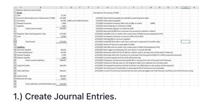Solved 1.) Create Journal Entries. | Chegg.com Solved 1.) Create Journal Entries. | Chegg.com