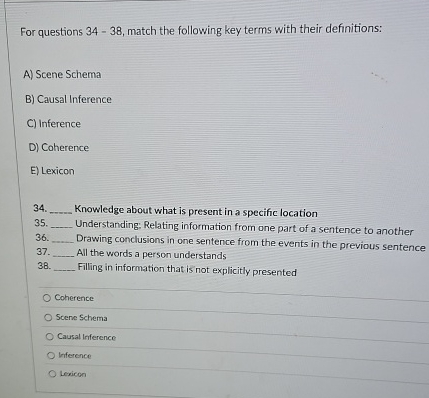 Solved For questions 34-38, ﻿match the following key terms | Chegg.com