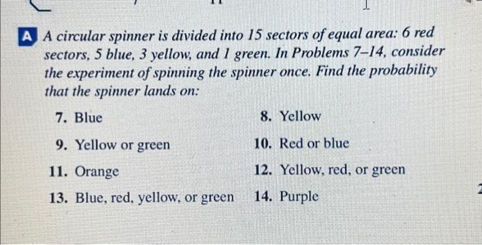 Solved A A circular spinner is divided into 15 sectors of | Chegg.com