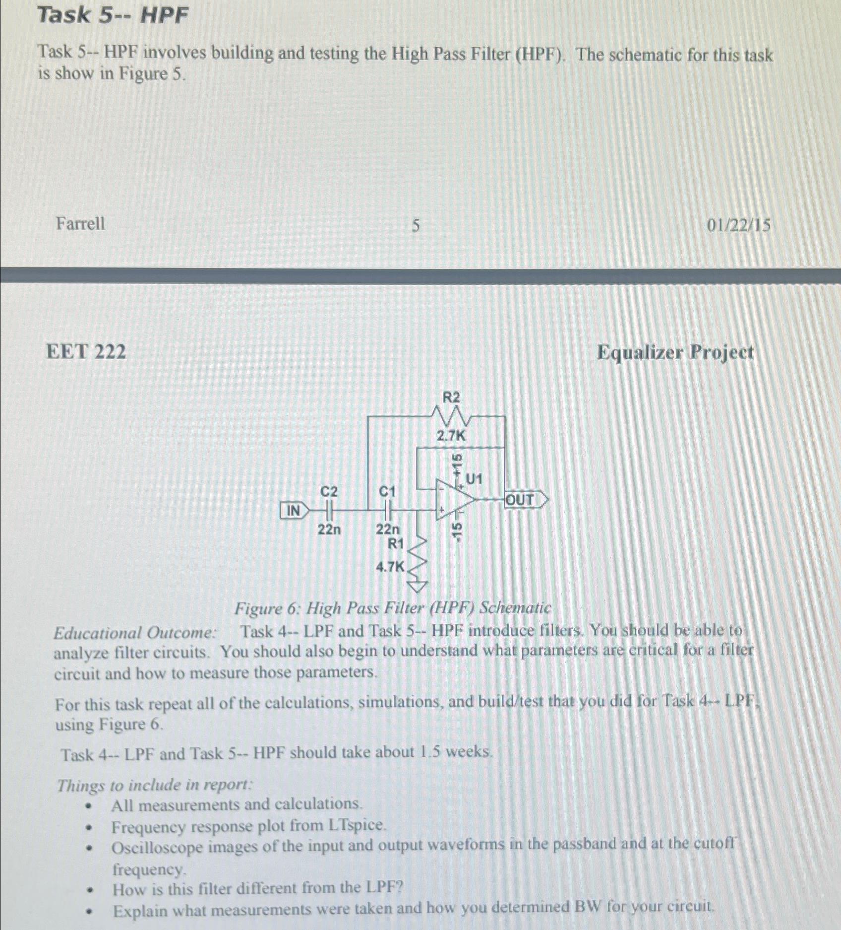Solved Task 5-- ﻿HPFTask 5-- ﻿HPF involves building and | Chegg.com