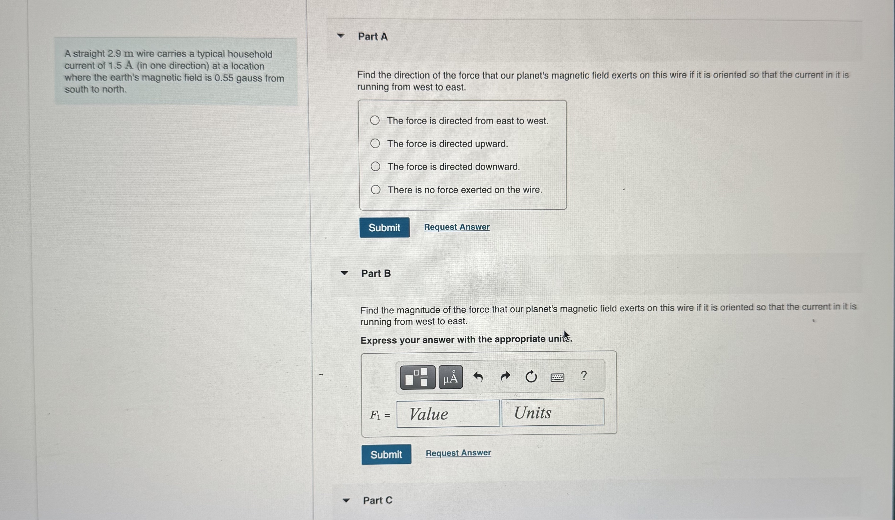 Solved Please answer all parts (A-G)A straight 2.9 ﻿m wire | Chegg.com